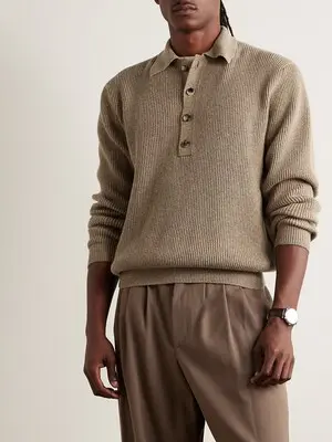 Loro Piana Ribbed Cashmere Polo Shirt