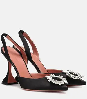 Amina Muaddi Begum Satin Slingback Pumps - Black
