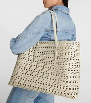 Alaïa Mina 44 Vienne Wave Leather Tote Bag - Grey