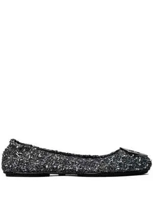 Tory Burch Minnie Travel Tweed Ballerinas - Silver