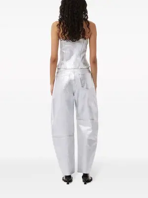 GANNI Foiled-finish Organic-cotton Denim Top - Silver