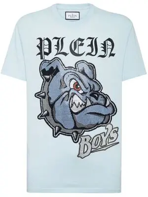 Philipp Plein Bulldogs-print Cotton T-shirt Blue
