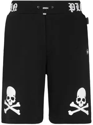 Philipp Plein Logo-embroidered Knee-length Shorts - Black