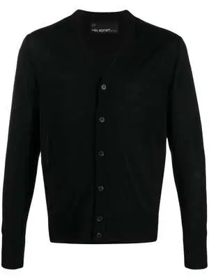 Neil Barrett Fine-knit Wool Cardigan With Thunderbolt Embroidery - Black