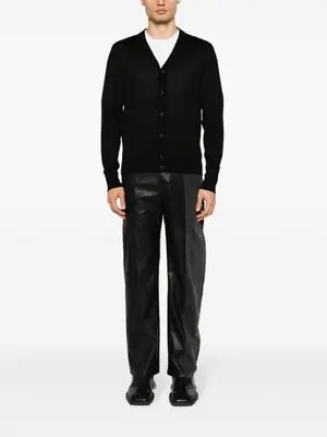 Neil Barrett Fine-knit Wool Cardigan With Thunderbolt Embroidery - Black
