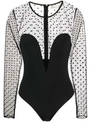 FLEUR DU MAL Dotty Plunge Bodysuit - Black