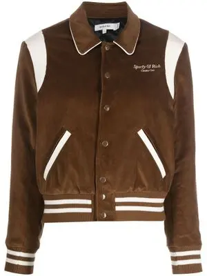 SPORTY & RICH Logo-embroidered Corduroy Bomber Jacket - Brown