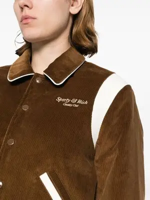 Sporty & Rich Logo-embroidered Corduroy Bomber Jacket