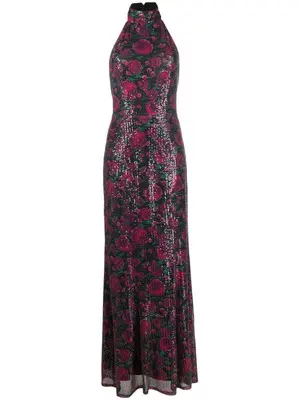 ROTATE BY BIRGER CHRISTENSEN Rose-pattern Sequin Maxi Dress