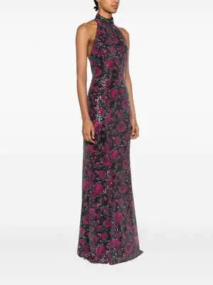 ROTATE BY BIRGER CHRISTENSEN Rose-pattern Sequin Maxi Dress