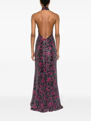 ROTATE BY BIRGER CHRISTENSEN Rose-pattern Sequin Maxi Dress