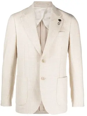 LARDINI Prince-of-wales-check Wool Blazer - Neutrals