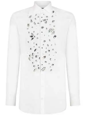 Dolce & Gabbana Rhinestone-embellished Cotton Shirt - White
