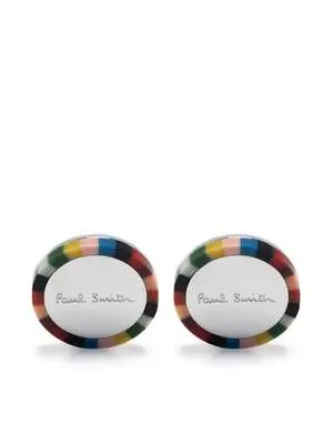 Paul Smith Logo-engraved Contrasting-border Cufflinks - Silver