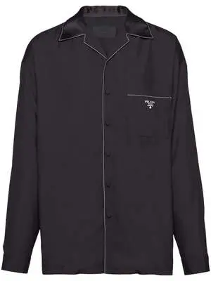 Prada Contrast-trim Silk Pajama Shirt - Black