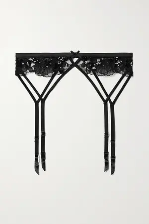 FLEUR DU MAL Net Sustain Embellished Embroidered Recycled-tulle Suspender Belt