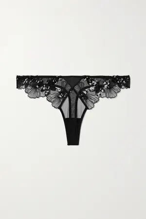 FLEUR DU MAL Net Sustain Embellished Embroidered Recycled-tulle Thong
