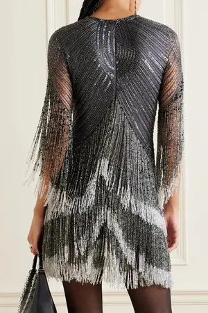 Naeem Khan Fringed Embellished Mini Dress