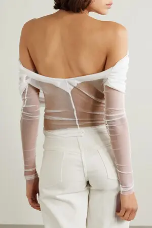 Christopher Esber Off-the-shoulder Gathered Silk-tulle Top - White