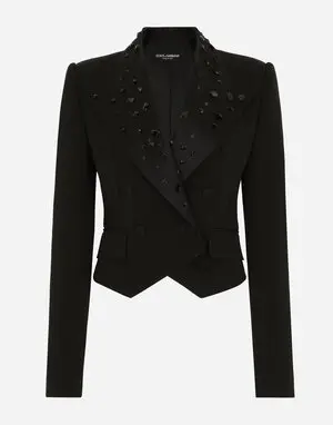 Dolce & Gabbana Cropped Wool Jacket With Rhinestone Details - Multicolor