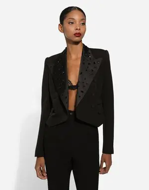 Dolce & Gabbana Cropped Wool Jacket With Rhinestone Details - Multicolor