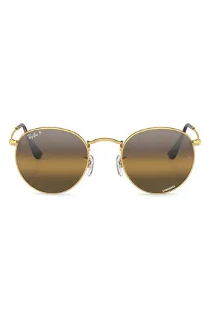 Ray-ban 50mm Round Frame Polarized Sunglasses - Gold Flash