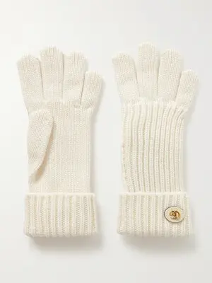 Gucci Leather-trimmed Wool And Cashmere-blend Gloves - Ivory