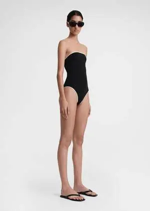 TOTEME Stripe Edge Strapless One Piece Swimsuit - Black