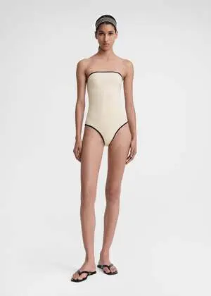 TOTEME Stripe Edge Strapless Swimsuit - Light Hay