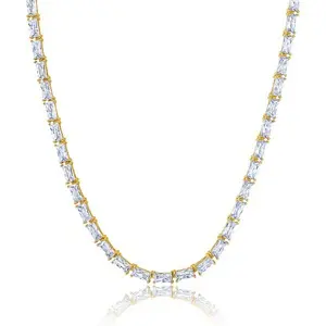 CRISLU Baguette Cut Cubic Zirconia Tennis Necklace - Gold