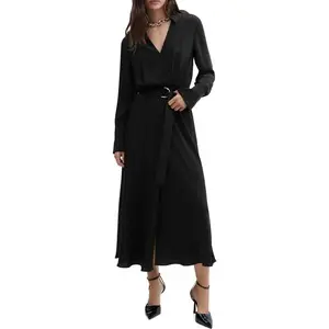 Mango Long Sleeve Wrap Maxi Shirtdress - Black