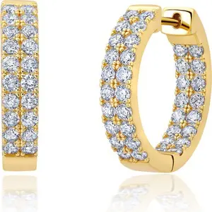 CRISLU Double Row Cubic Zirconia Huggie Hoop Earrings - Gold