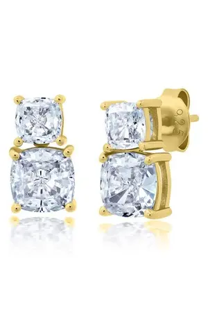 CRISLU Cushion Cubic Zirconia Stud Earrings - Gold