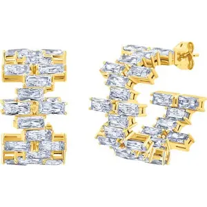 CRISLU Baguette Cut Cubic Zirconia Huggie Hoop Earrings - Gold