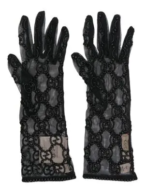 Gucci Gg Macramé Lace Gloves - Black | Editorialist
