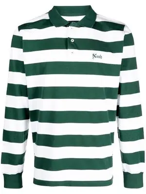 NOAH Green Striped Jersey Polo Shirt