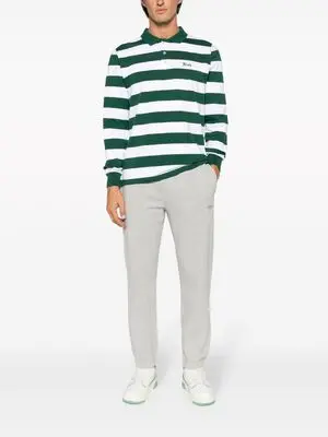 NOAH Green Striped Jersey Polo Shirt
