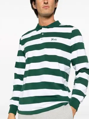 NOAH Green Striped Jersey Polo Shirt