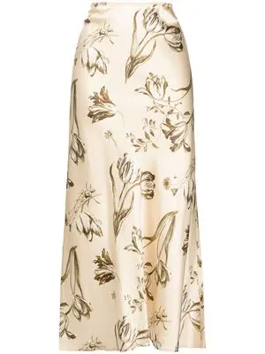 REFORMATION Neutral Layla Floral-print Silk Maxi Skirt