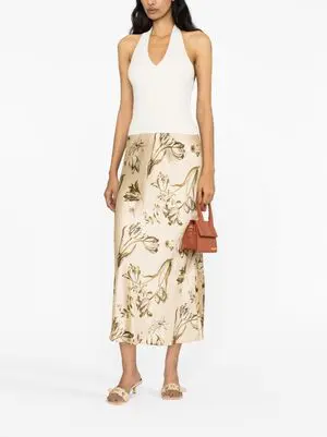 REFORMATION Neutral Layla Floral-print Silk Maxi Skirt