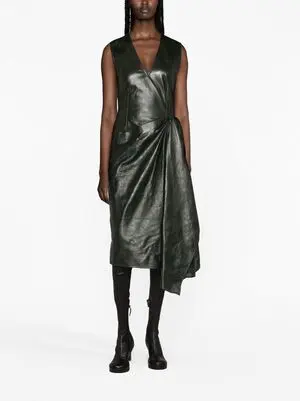Bottega Veneta Draped Leather Midi Dress - Green | Editorialist