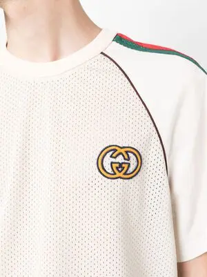 Gucci White Gg Logo Print Mesh T-shirt