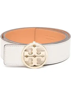 Tory Burch Logo Buckle Leather Belt White