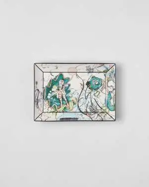 Prada Large Rectangular Porcelain Catchall Tray Florid - Jade Green