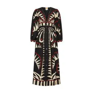Farm Rio Maxi Dress With Puffed Sleeves - Black