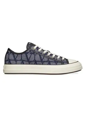 Valentino Garavani Denim Effect Jacquard Toile Iconographe Totaloop Low Top Sneakers Denim