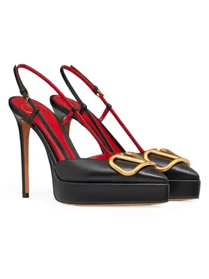 Valentino Garavani Vlogo Signature Calfskin Slingback Platform Pumps 120mm