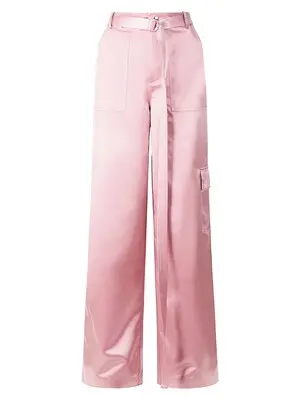 Staud Women's Shay Satin Straight-Leg Pants - Cherry Blossom  - Cherry Blossom