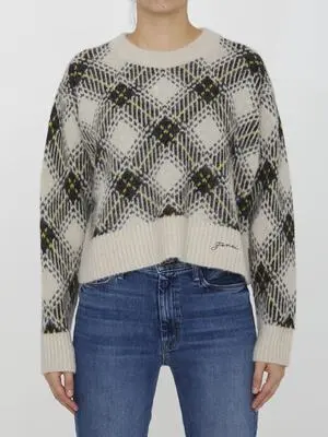GANNI Check Wool Sweater - White