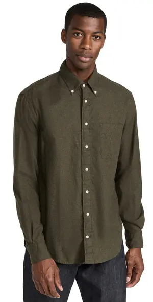 Gitman Bros Classic Cotton Flannel Shirt - Olive